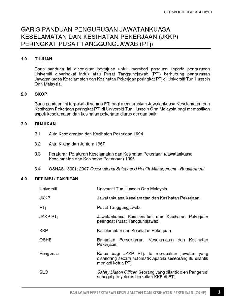 Garis Panduan Pengurusan Jawatankuasa Keselamatan Dan Kesihatan Pekerjaan (JKKP) Peringkat Pusat ...