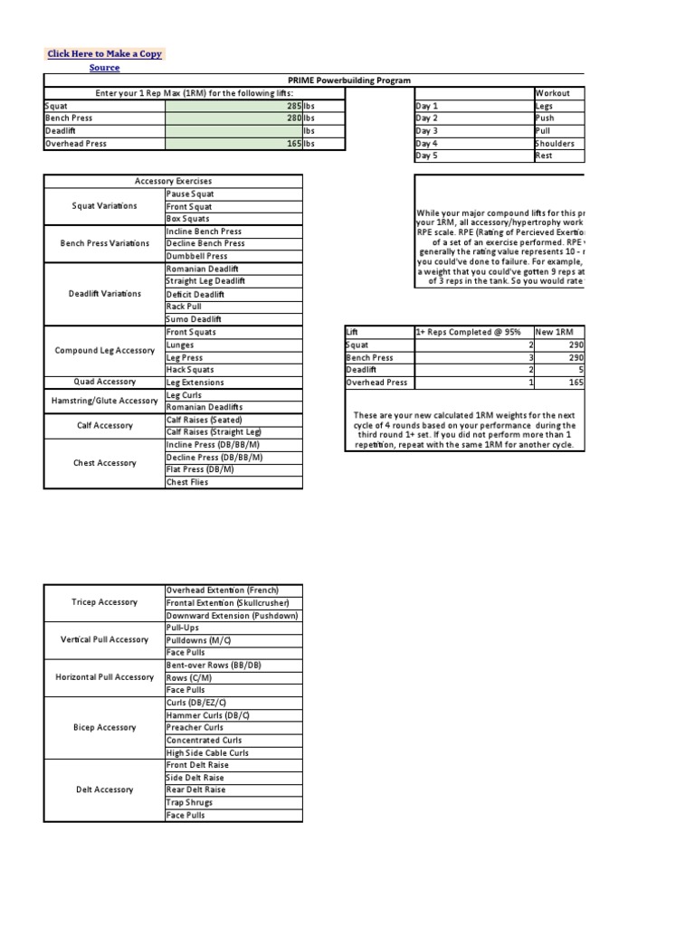 PRIME 4-Day Powerbuilding Program | PDF | Strength Training | Weight ...
