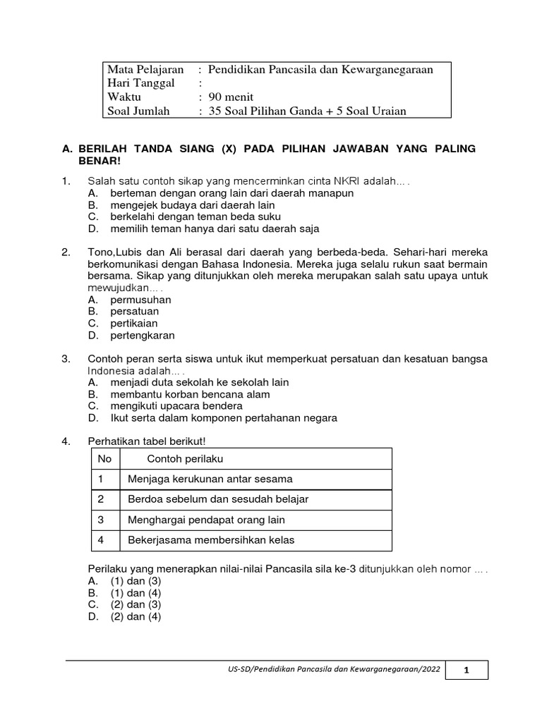 Soal Latihan Ujian PPKN | PDF