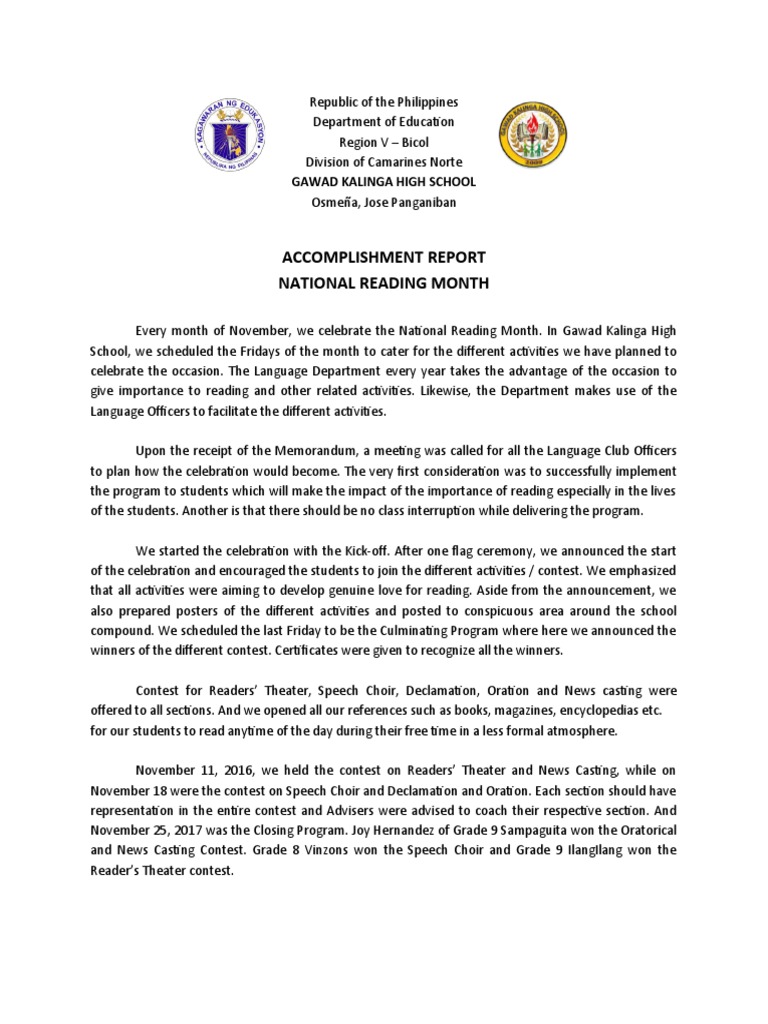 National Reading Month 2025 Activities Report | PDF | Human Communication