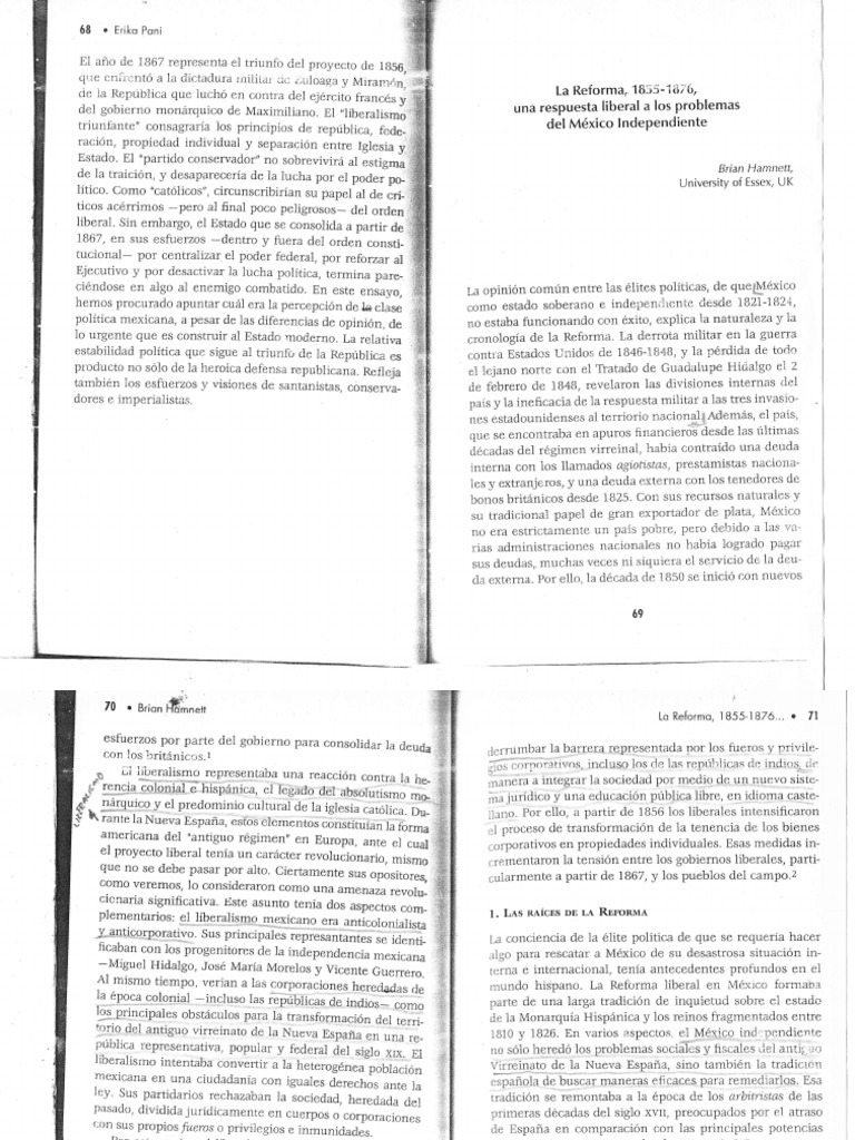 La Reforma 1855-1876. Una Respuesta Liberal A Los Problemas... | PDF