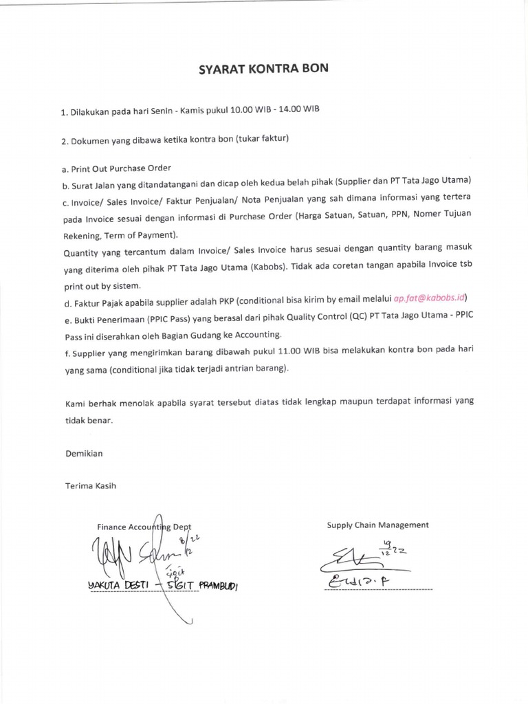 Memo Syarat Kontra Bon | PDF
