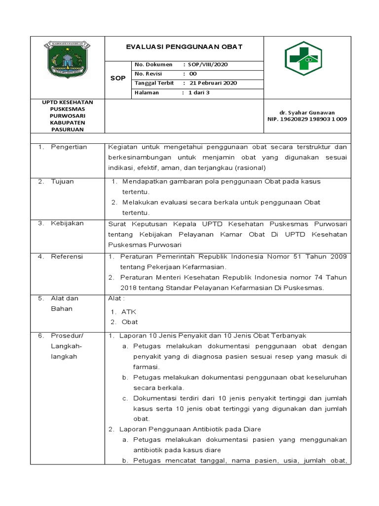 Sop Evaluasi Penggunaan Obat | PDF