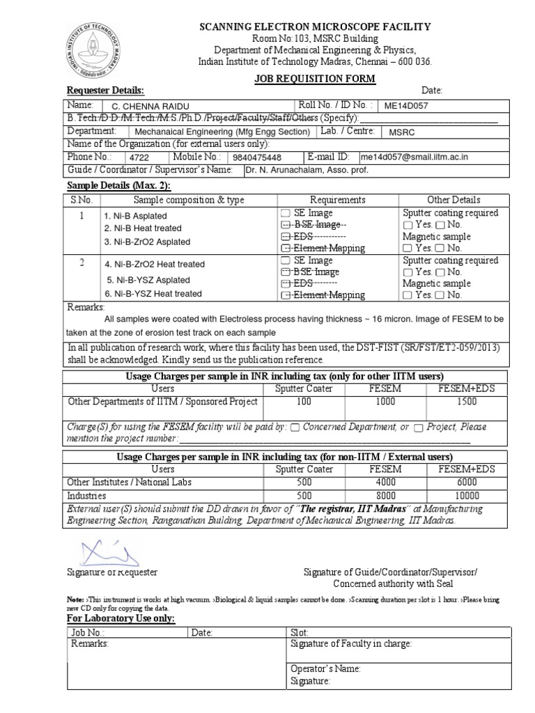 SEM Request Form | PDF | Scanning Electron Microscope | Science