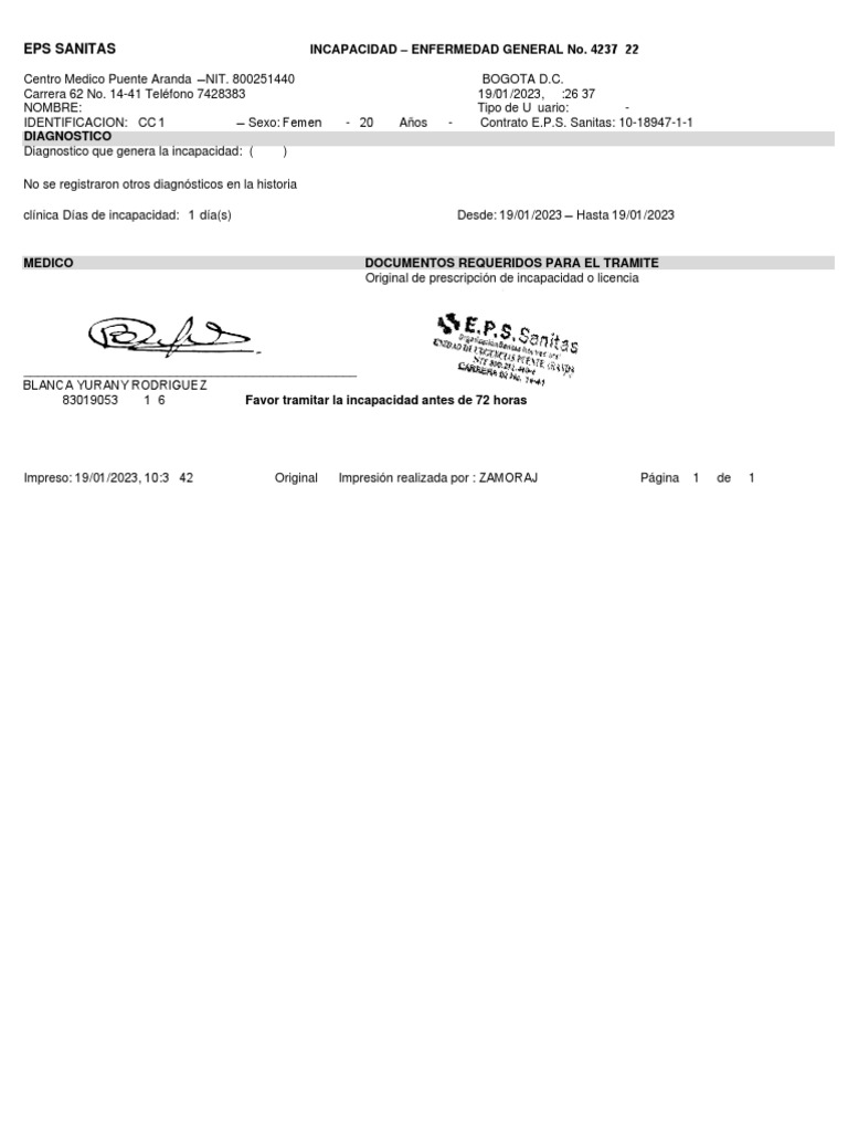 Sanitas Mariana Cruz Olarte | PDF