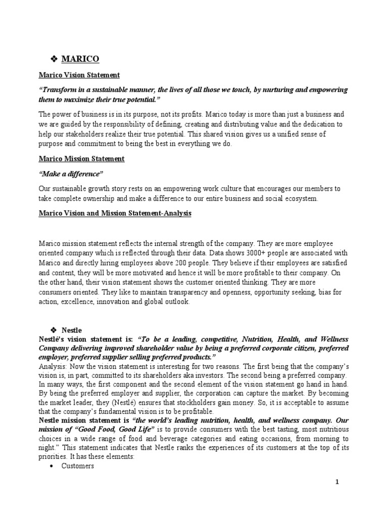 Vision and Mission Statement Analysis | PDF | Agriculture | Employment