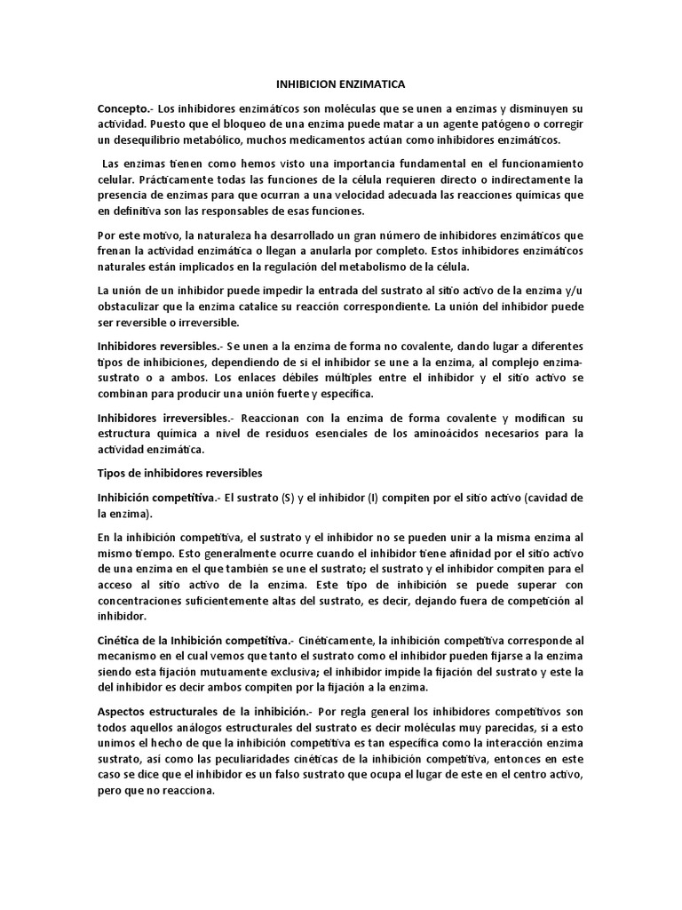 Inhibicion Enzimatica | PDF | Inhibidor de la enzima | Enzima