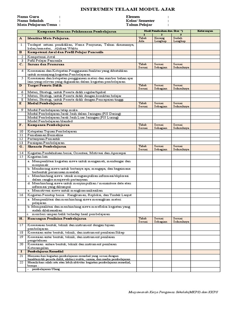 INSTRUMEN TELAAH MODUL AJAR | PDF