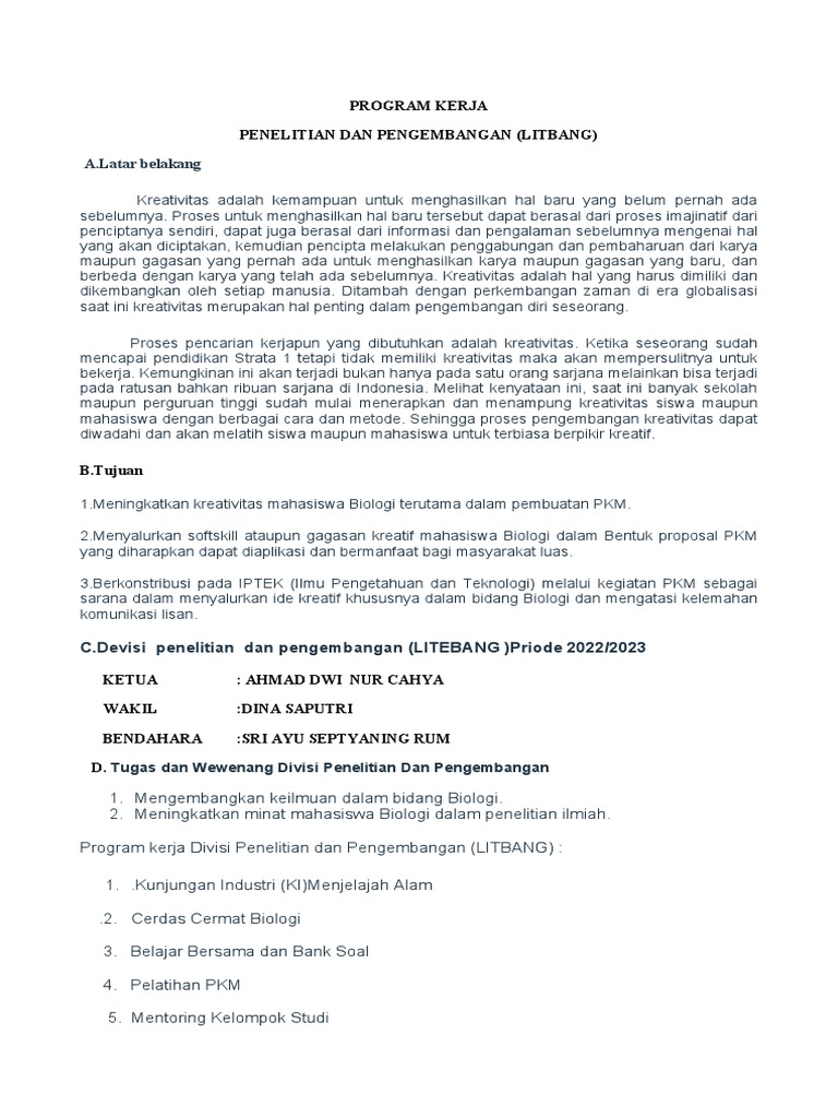 PROGRAM KERJA Litbang | PDF