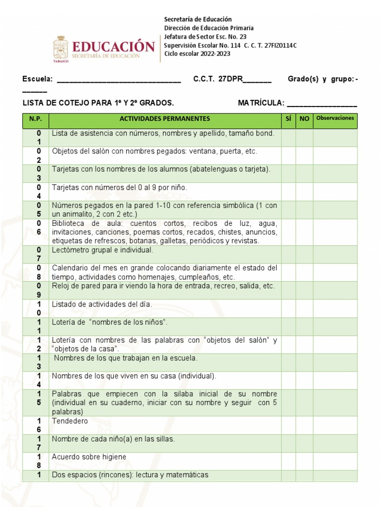 Lista de Cotejo DOCENTES | PDF