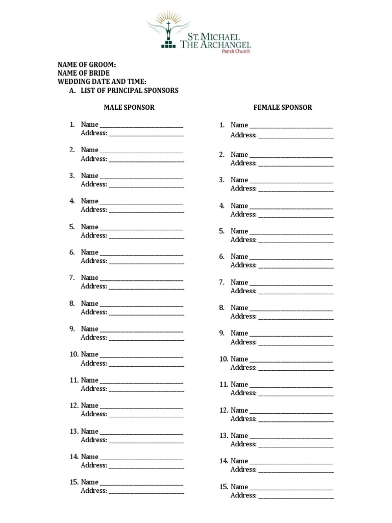 List of Principal Sponsors | PDF | Wedding | Marriage