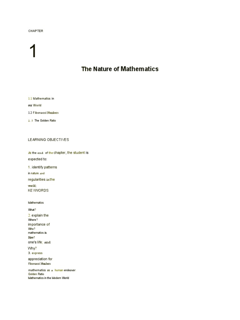 CHAPTER 1 - Nature of Mathematics | PDF | Ratio | Equations
