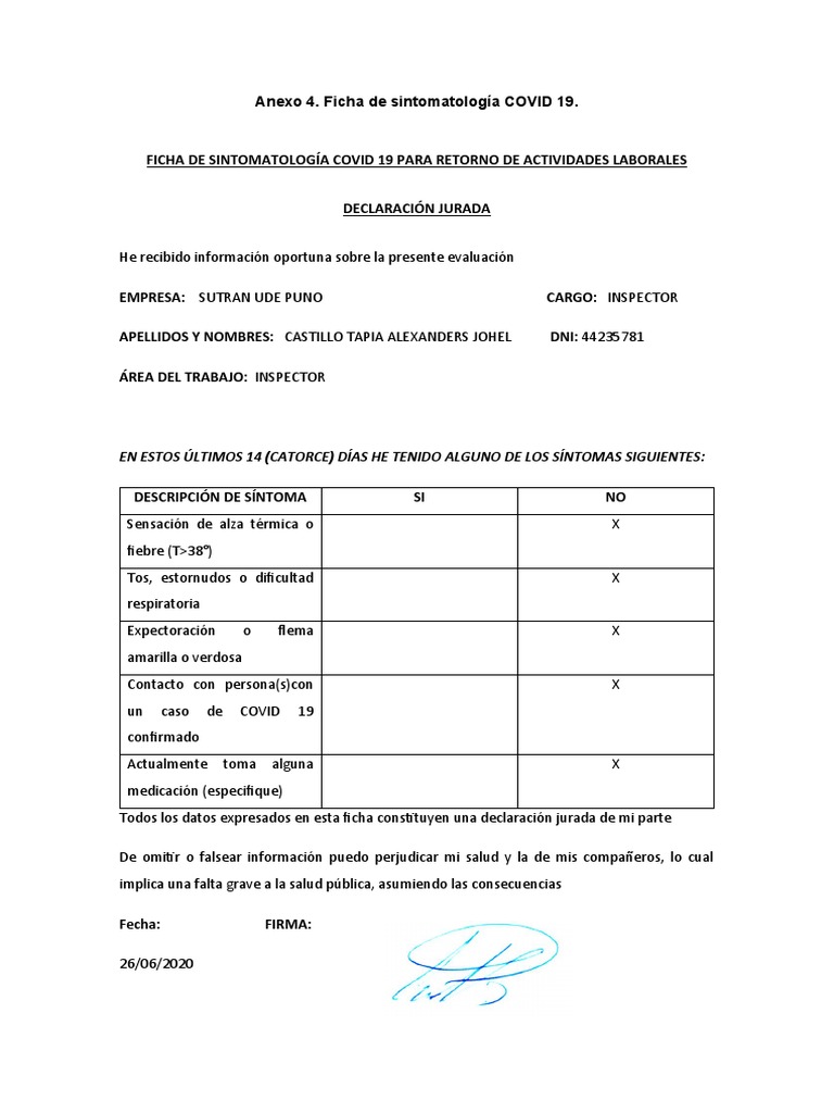 Anexo 5 Ficha de Sintomatologia | PDF
