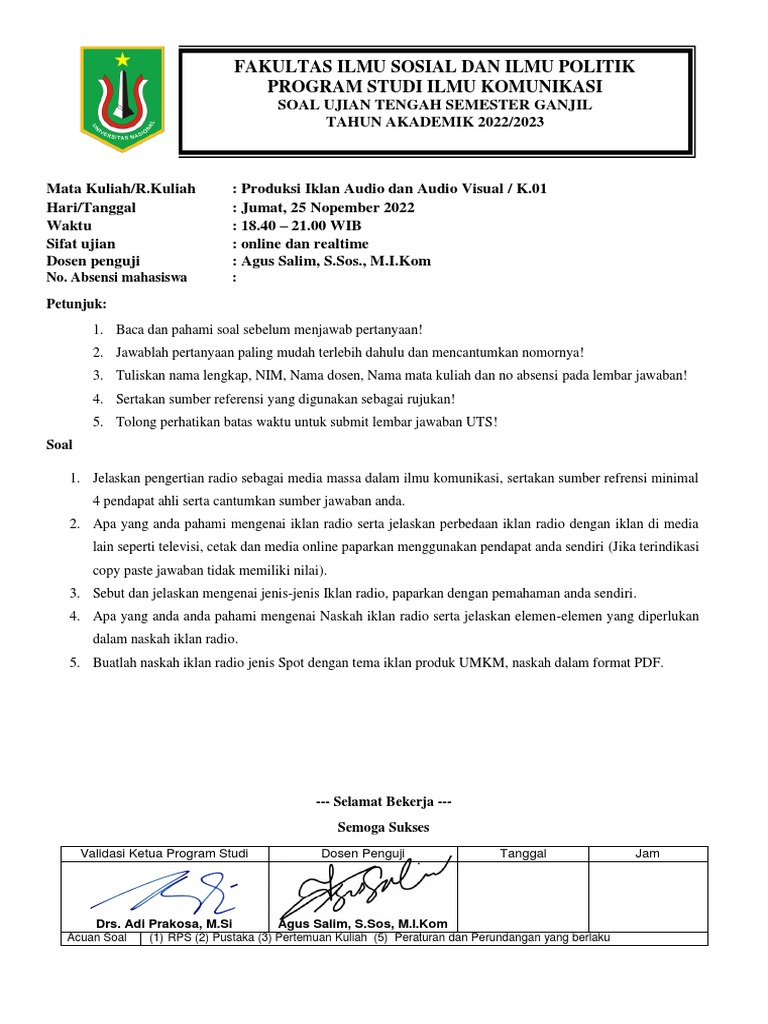 UTS Produksi Iklan Audio Dan Audio Visual (K.01) | PDF | Seni
