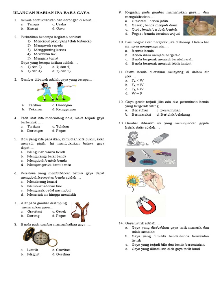 Ulangan Harian Ipa Bab 3 Gaya | PDF