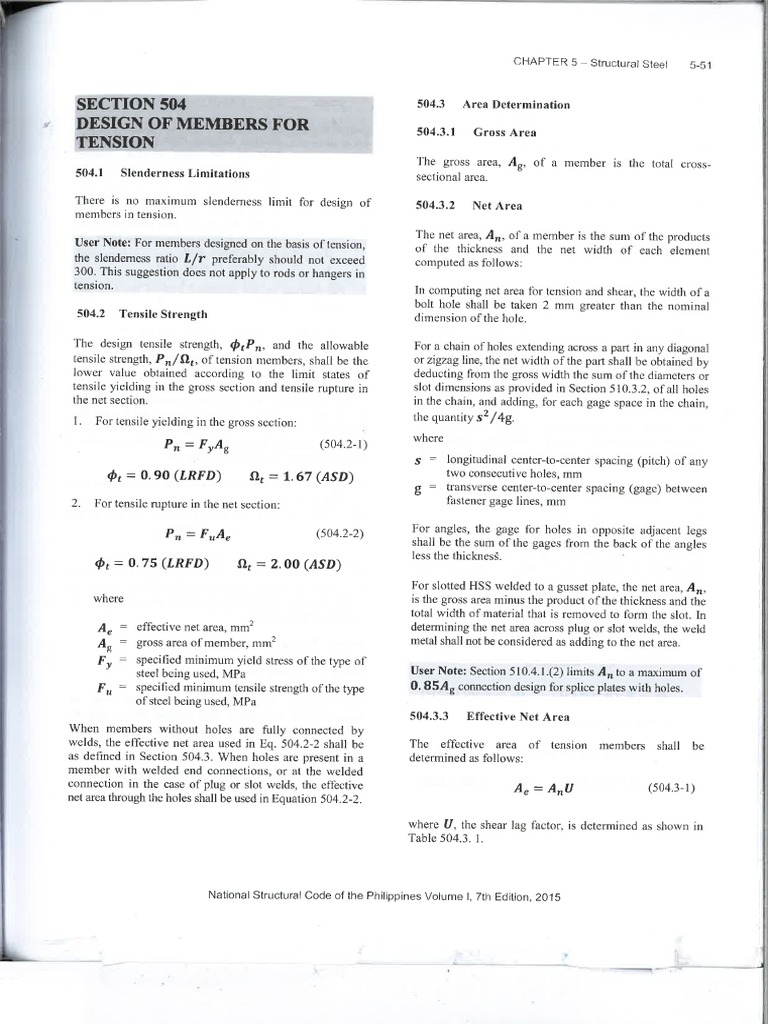NSCP Section - 504 - Design - of - Members - For - Tension | PDF