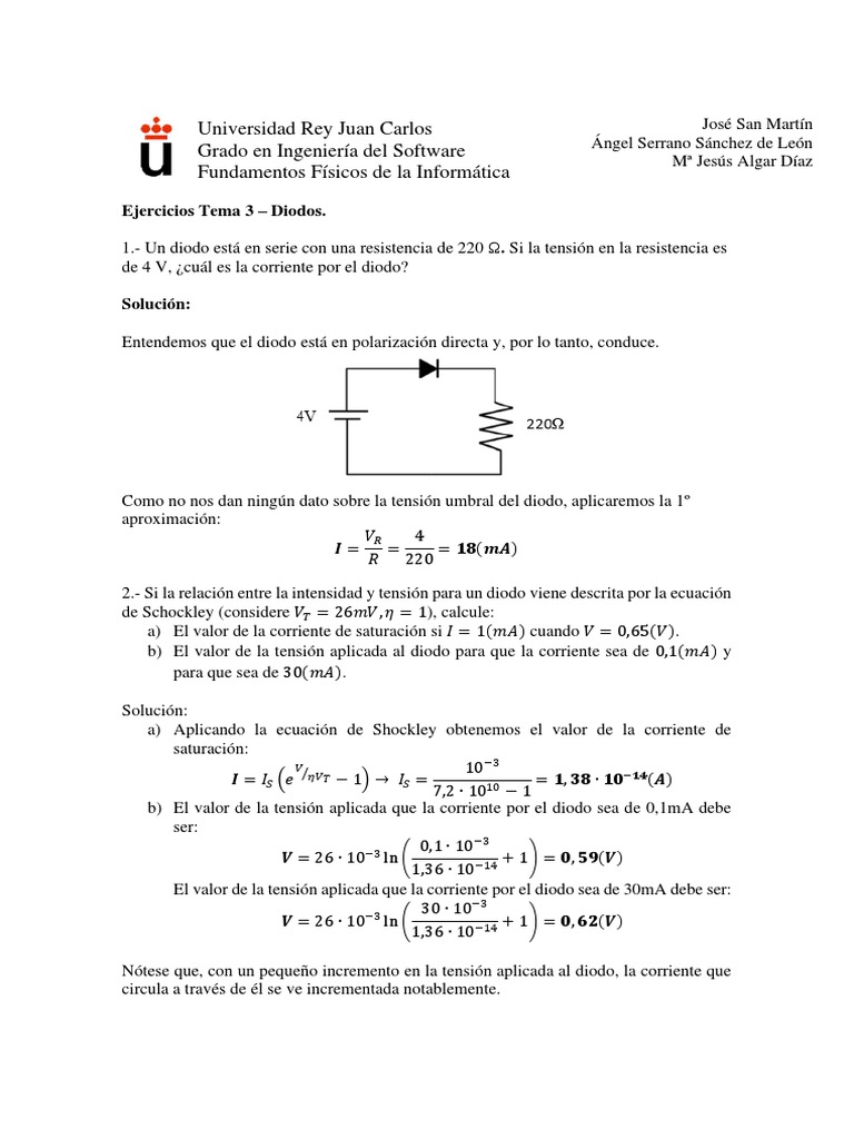 Ejercicios Tema 3 - Sol | PDF | Diodo | Resistencia Eléctrica y Conductancia