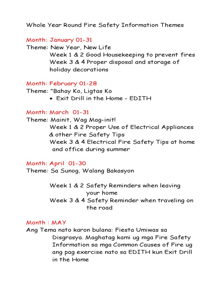 Whole Year Round Fire Safety Information Themes | PDF | Tropical ...