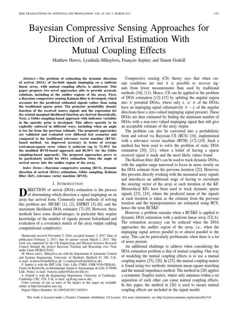 Hawes Et Al 2017 Bayesian Compressive Sensing Approaches For Direction Of Arrival