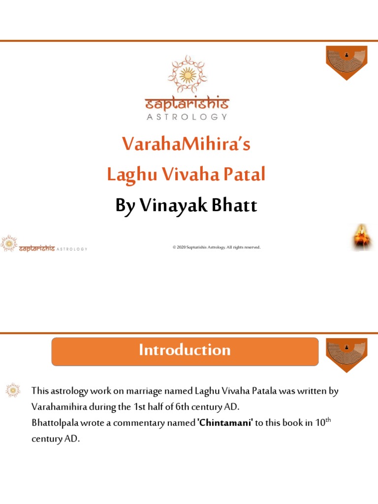 Laghu Vivaha Patala by Vinayak Bhatt | PDF | Hindu Astrology | Technical Factors Of Astrology