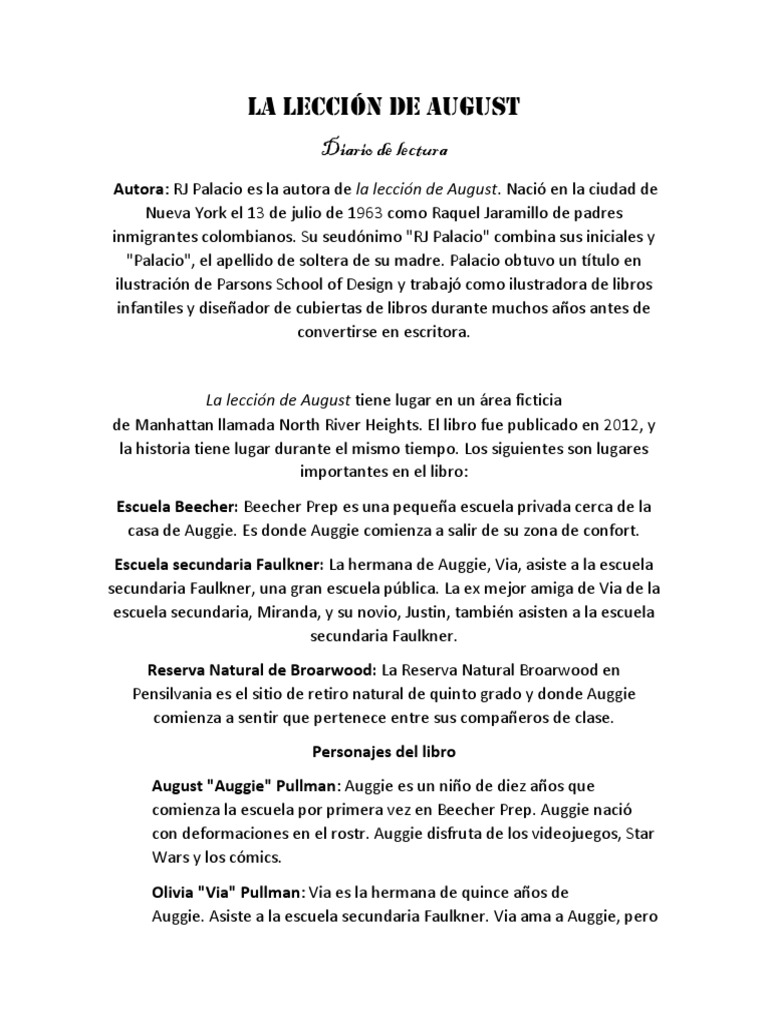 La Lección de August... Diario de Lectura Diego | PDF