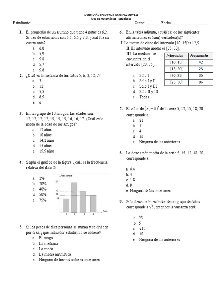 Examen Tipo Icfes de Estadistica | PDF | Matemáticas