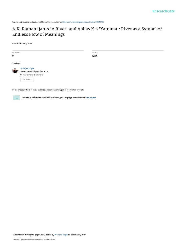 River Synopsis A.K. Ramanujan | PDF | Poetry