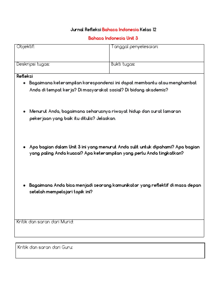Jurnal Refleksi Bahasa Indonesia Unit 3-G12 | PDF | Karier & Perkembangan | Ilmu Sosial