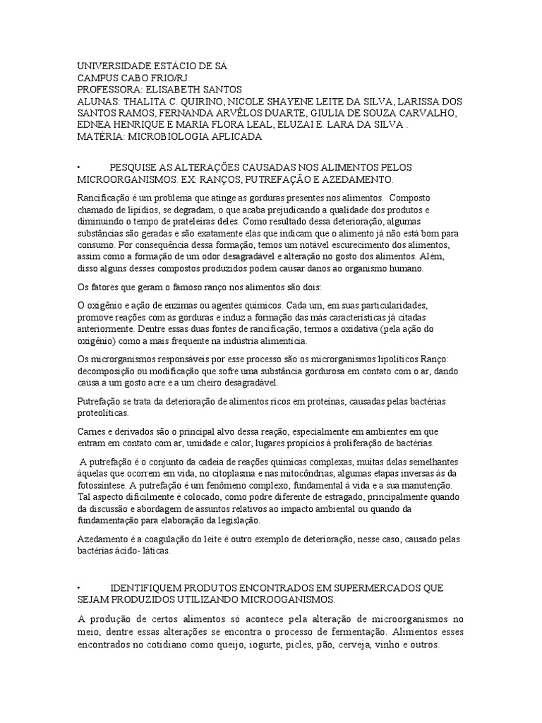 Atividade Microbiologia PDF Fermenta o Fermento