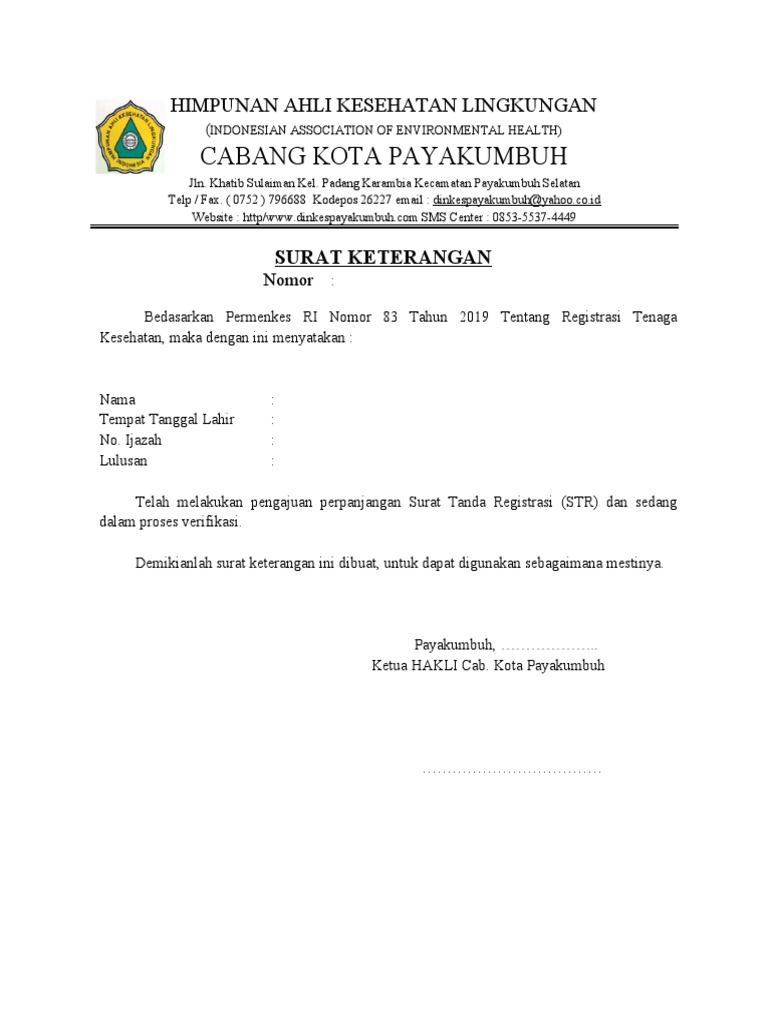 Contoh Surat Keterangan STR | PDF