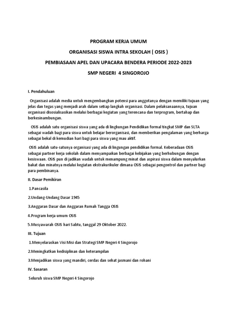 Program Kerja Umum Osis 2022 | PDF