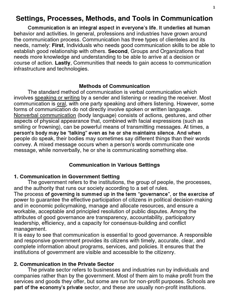 Communication Settings and Methods Explained | PDF | Mass Media ...