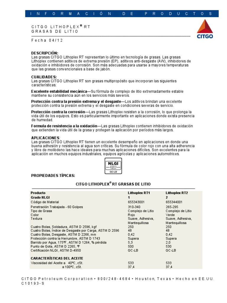 Citgo Grasa Lithoplex | PDF | Corrosión | Química
