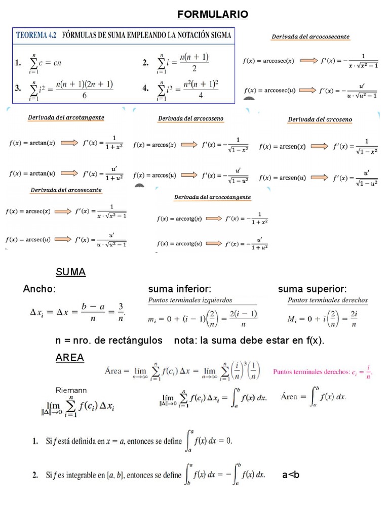 Formulario Mate I | PDF