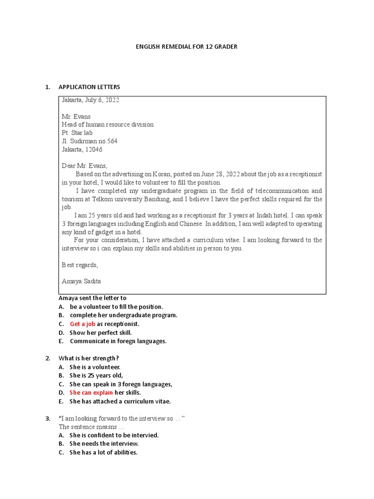 English Remedial Exercises for 12th Graders | PDF | Communication
