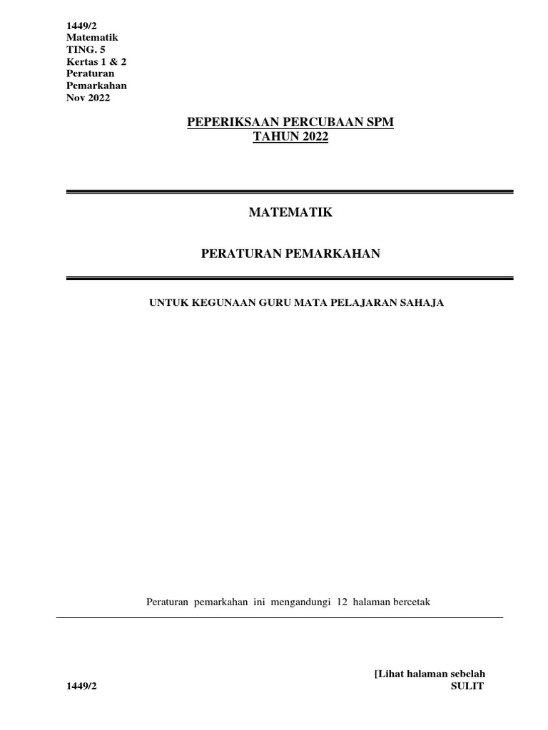 Matematik K1-K2 PPC Peraturan Pemarkahan 2022 | PDF