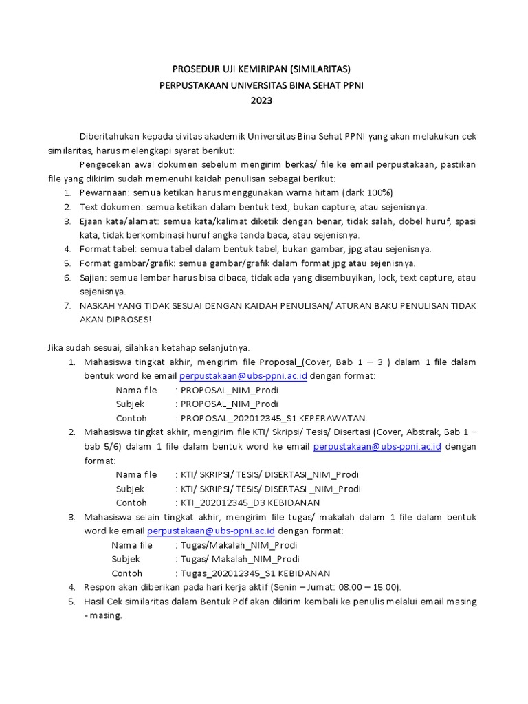 Prosedur Uji Similaritas Perpustakaan Ubs-Ppni 2023 | PDF