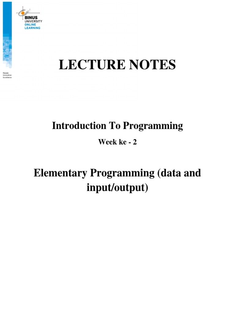 Ln02 Elementary Programming Data And Inputoutput Pdf