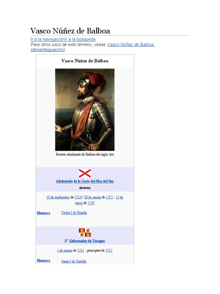 Vasco Núñez de Balboa | PDF | Colonización española de las Américas