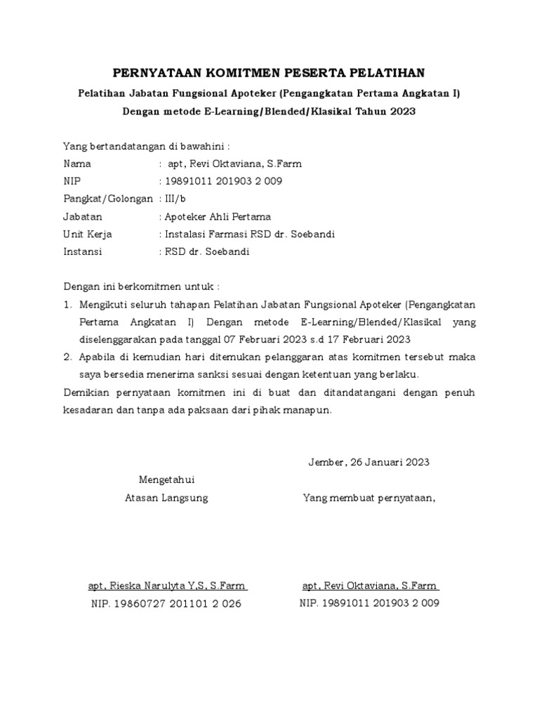 Template Surat Komitmen | PDF