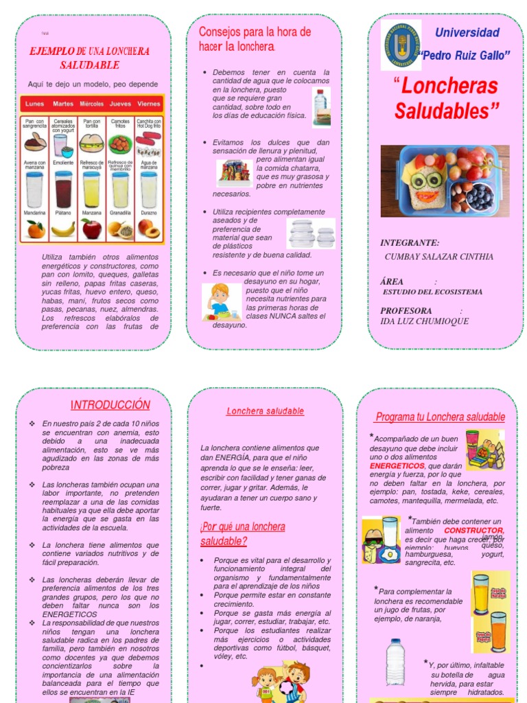 TRIPTICO Lonchera Saludable CUMBAY | PDF | Alimentos | Comida y bebida