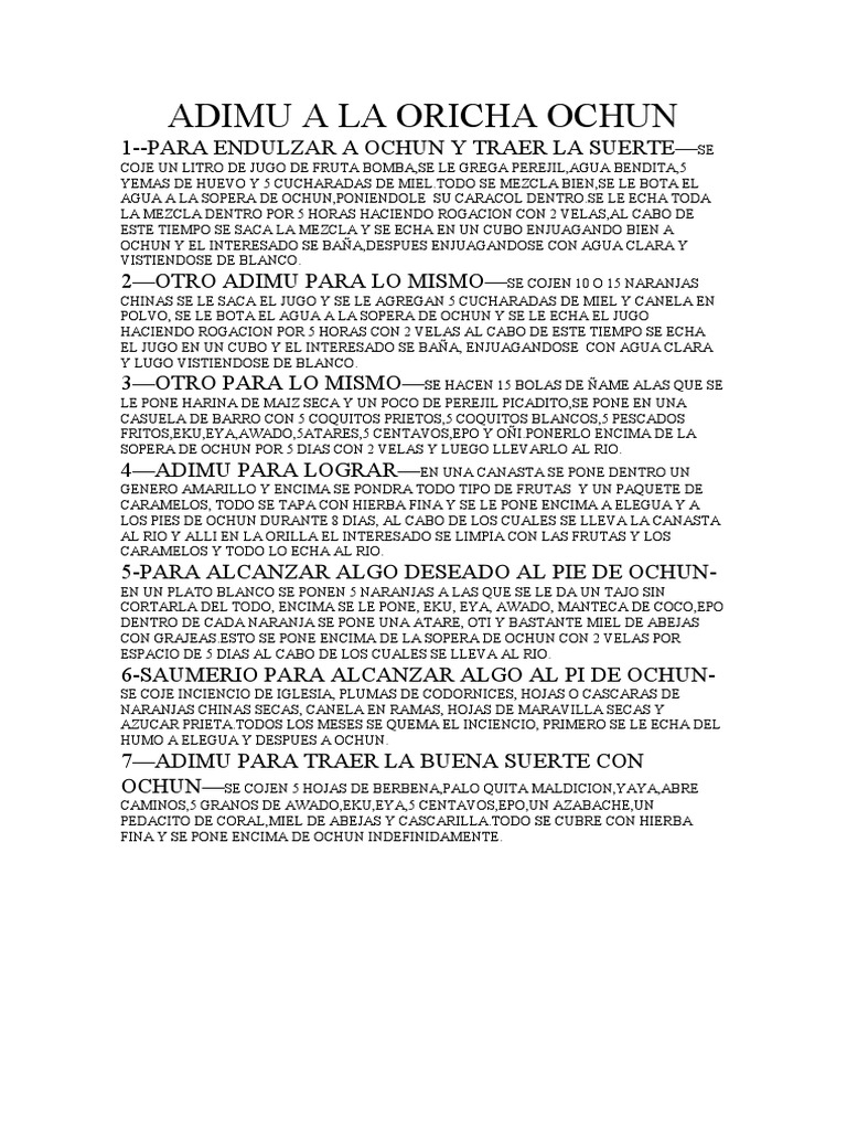 Adimu A La Oricha Ochun | PDF | Cocina de las Americas | Cocinando