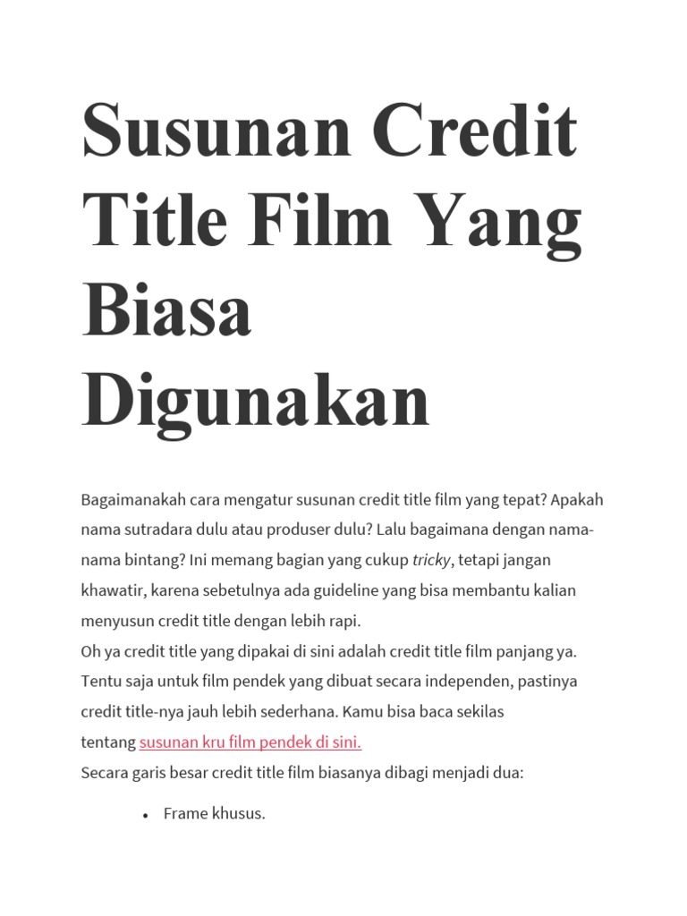 Susunan Credit Title Film Yang Biasa Digunakan | PDF