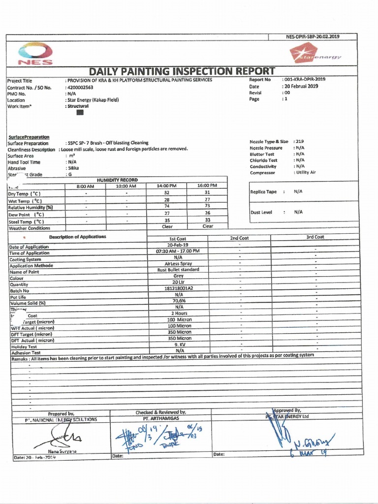 Daily Painting Inspection Report | PDF