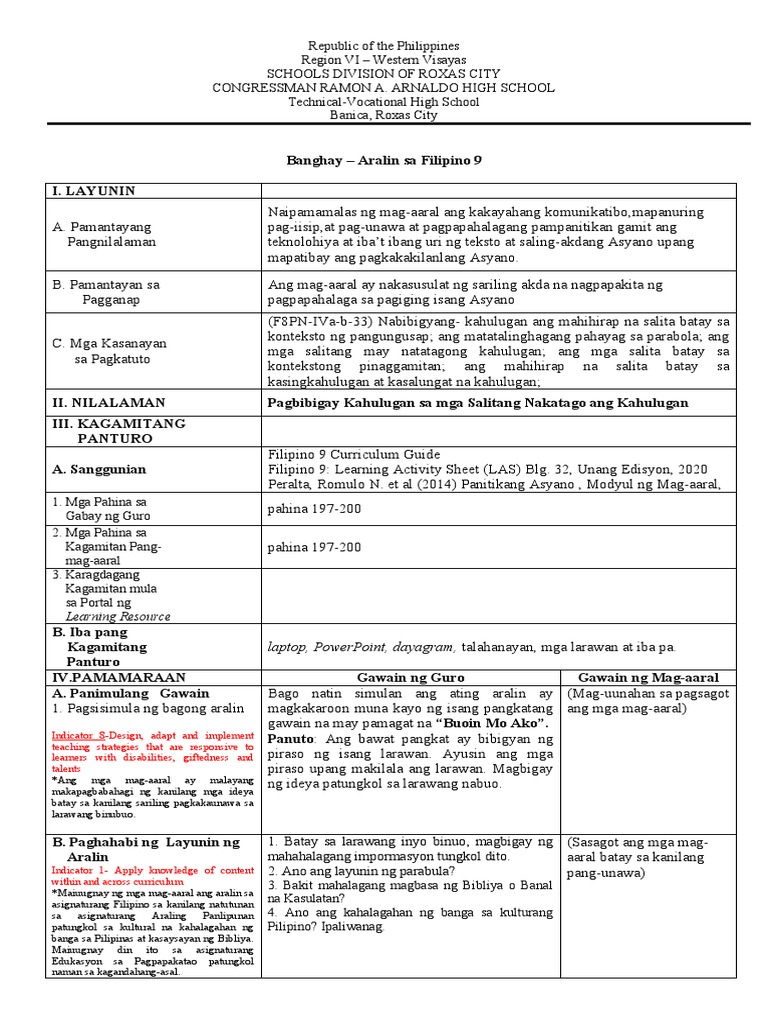 1st DLP in Filipino 9 With Annotation | PDF