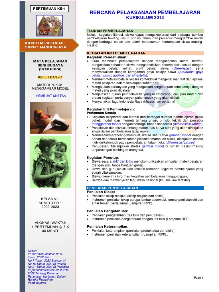 12a RPP Seni Rupa Kelas 8-1 2022-2023 TTM | PDF