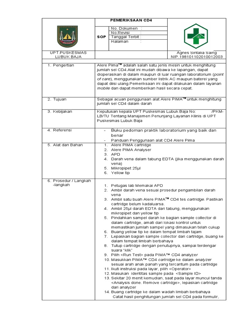 SOP Pemeriksaan CD4 | PDF