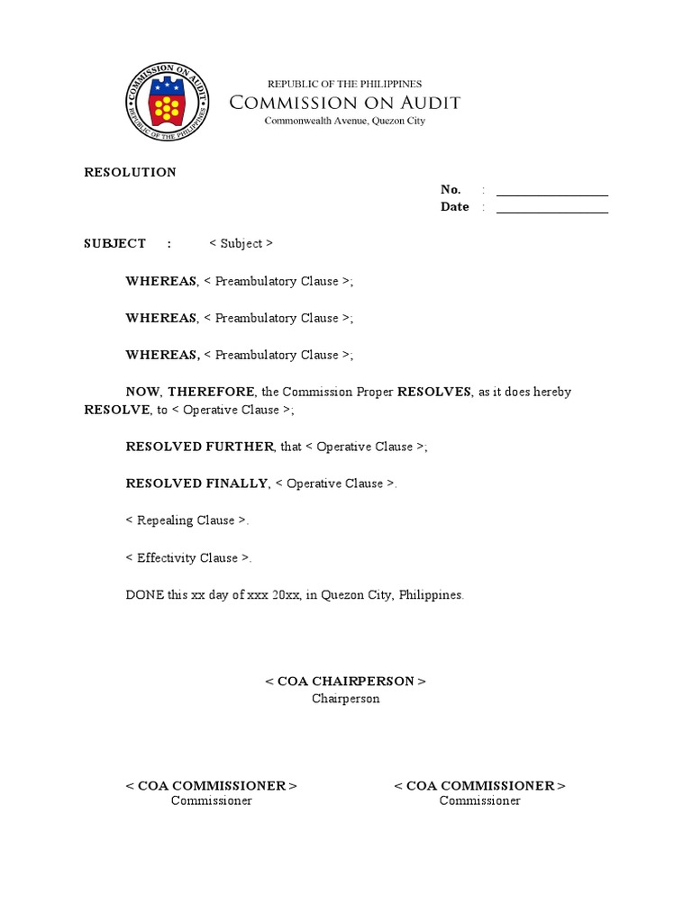 11 Template - COA Resolution | PDF