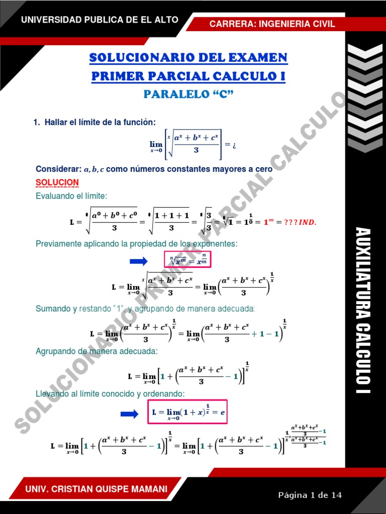 Solucionario Primer Parcial PDF | PDF | Matemáticas | Análisis matemático