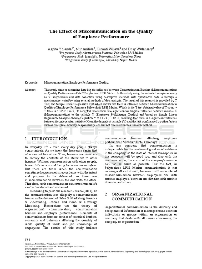 The Effect of Miscommunication On The Quality of Employee Performance ...